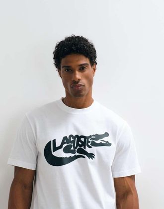 Lacoste T-Shirt mit Krokodil-Logo-Grafik in Wei&szlig;