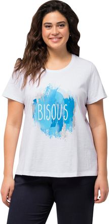 Ulla Popken Damen Mit Frontdruck Blautöne, Classic 829290 T-Shirt, Schneeweiß, 58-60 EU