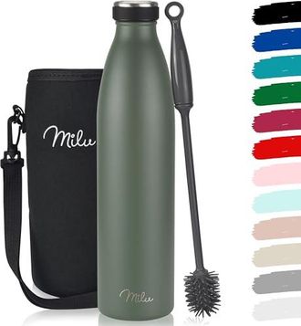 Milu Gourde en acier inoxydable 350 ml 500 ml, 750 ml, 1000 ml, 1,5 l - Bouteille isotherme, bouteille deau isolée, double paroi anti-fuite, convient aux a