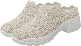BESTONZON Chaussures Décontractées à Enfiler pour Homme et Femme Chaussures Semelle Épaisse Rehaussante Matière Respirante Beige Taille 40 Confortables pour Usa