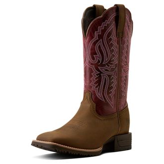 Ariat Womens Hybrid Ranchwork Wide Square Toe Western Boots in Backwoods Brown Berry Spice, B Medium Width, Size 36.5, by Ariat