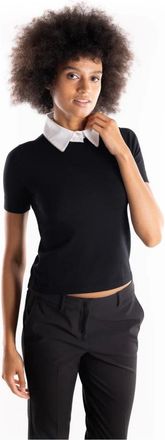 Marella Femme, Tops, Noir, Taille: 40 FR Pull Polo noir avec col amovible blanc