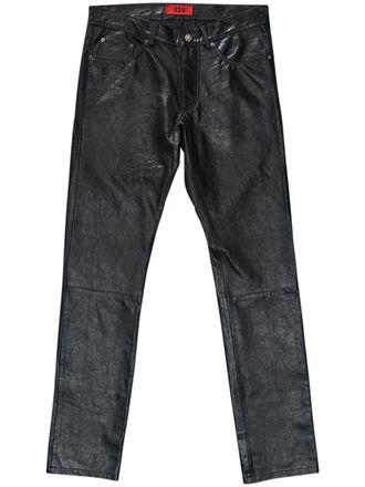 424 pantalon en cuir à coupe slim - Noir