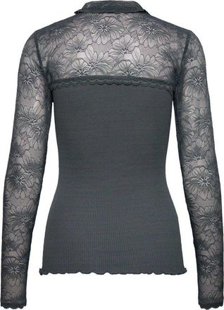 Rosemunde Langarmshirt Beatha lace shirt Langarm, mit Polokragen und Kn&ouml;pfen, mit Spitze, Seidenmix