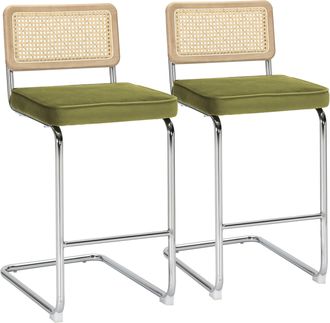 Oviala 2 Hochst&uuml;hle aus Stahl und Samt, olivgr&uuml;n