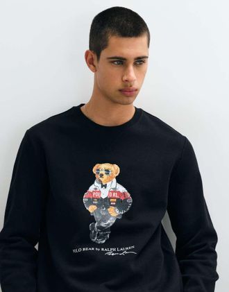 Polo Ralph Lauren Sweatshirt mit B&auml;ren-Print in Schwarz