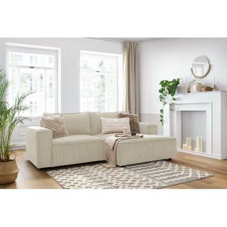 BOBOCHIC Bobochic - Canap&eacute; dangle fixe compact nihad velours c&ocirc;tel&eacute; Angle droit Beige