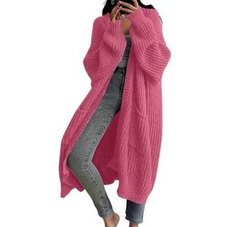 Generic Cardigan &eacute;pais &agrave; capuche ouvert sur le devant en tricot surdimensionn&eacute;, long, tendance, chaud pour femme, rose vif, 5XL