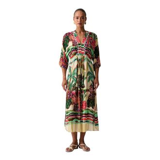 Lola Casademunt Robe longue imprim&eacute;e &agrave; bordures perl&eacute;es - Femme - Robes - Multicolore - Taille: 36 FR