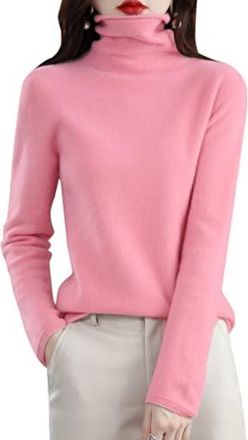 Minetom Femme Laine Pull Col Roulé Pullover Sweater Hauts Manches Longues Chandail Casual Tricots Hiver Automne Doux Pull Tops Rose Foncé M