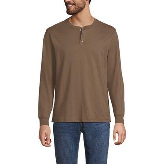 Lands End Super-T Langarm-Henleyshirt, Classic Fit, Herren, Gr&ouml;&szlig;e:48-50 regular, Braun, Baumwolle, by Lands End