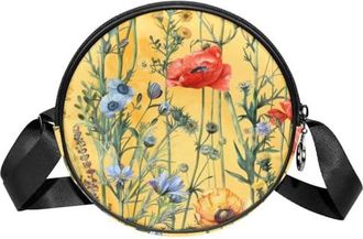 Generic Sac &agrave; bandouli&egrave;re rond pour femme, motif fleurs aquarelles, petit sac &agrave; dos &agrave; bandouli&egrave;re avec fermeture &eacute;clair, bretelles r&eacute;glables, sac &agrave; main rond 