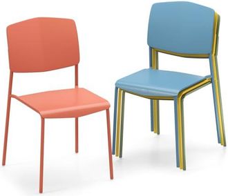 Giantex Lot de 4 Chaises de Salle &agrave; Manger, Chaises de Cuisine avec Pieds en M&eacute;tal, Dossier Incurv&eacute;, Empilable, Capacit&eacute; 160 KG, pour Salle &agrave; Manger, Cuisine,