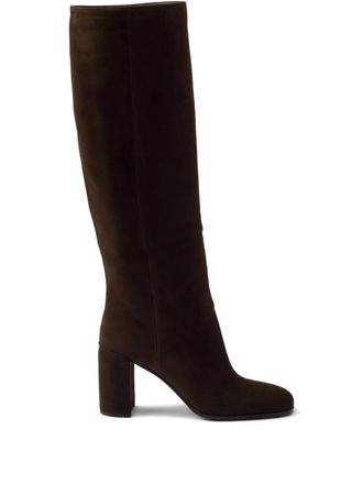 Prada bottes en daim à talon épais 70 mm - Marron