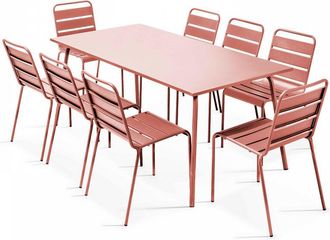 Oviala Ensemble table de jardin et 8 chaises en m&eacute;tal argile - Palavas