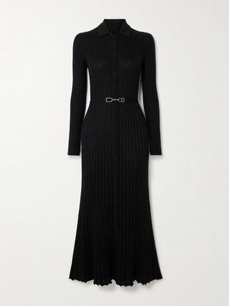 Gabriela Hearst Tenes Midikleid Aus Einer Gerippten Seiden-kaschmirmischung Mit G&uuml;rtel - Schwarz
