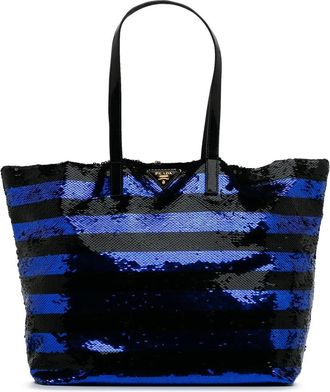 Prada Shopper - Sequined Satin Stripes Tote - Gr. unisize - in Blau - für Damen