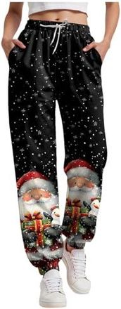 Generic Pantalon de jogging surdimensionné à jambe large pour femme, pantalon de survêtement taille haute sur le thème de Noël avec cordon de serrage et poche