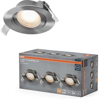 Osram Spot Set LED Einbaustrahler DIM 4,9W 120&deg; Satin-Nickel, 3er Set Deckenspot dimmbar Phasenabschnitt, warmwei&szlig; IP20