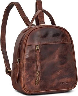 Royalz Olympia Petit sac à dos en cuir décontracté Sac à dos pour dames Cuir véritable Elégant Vintage Look City Backpack Mini, Couleur:Marron Cognac Roma