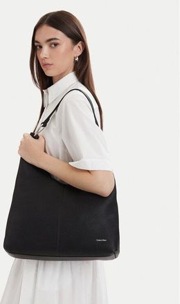Calvin Klein Handtasche Slouchy Leather Md Shoulder Bag LV04F3543G Schwarz