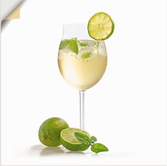 Artland ARTland Wanddeko Wandtattoo selbstklebende Vinylfolie 100 x 100 cm Ernährung Genuss Getränke Cocktail Foto Grün Limette Minze Weinglas Hugo D1HF