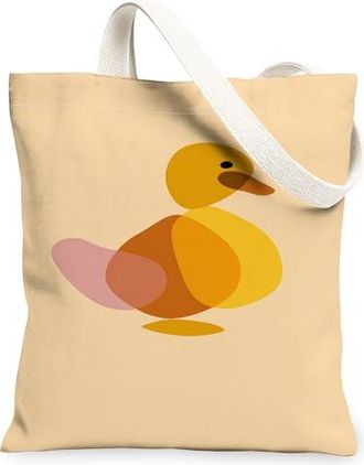 Generic Sacs fourre-tout en toile &agrave; motif de canard, sacs d&eacute;picerie r&eacute;utilisables, l&eacute;gers et lavables, beige, 13x15 Inch