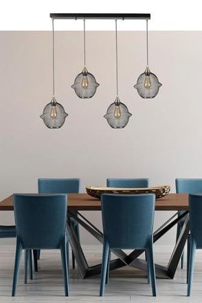 Opviq Elegant Black Chandelier, Metal Body, Adjustable Height, Antique Coated Finish, 25 cm Cap, 65 cm Base Plate | E27 Socket, Max 40W | Perfect for Modern