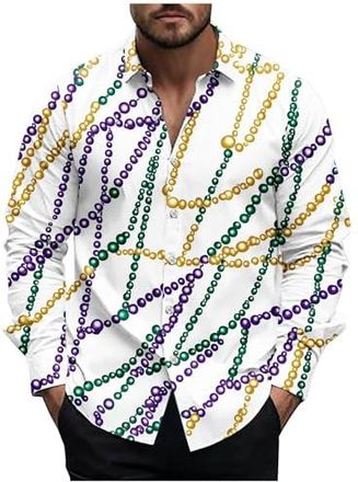 Generic Chemise de bowling color&eacute;e boutonn&eacute;e en satin &agrave; manches longues pour homme - Haut d&eacute;contract&eacute; &agrave; manches longues pour carnaval, bo&icirc;te de nuit, soir&eacute;e d