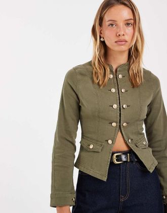 Asos Drummer Boy - Veste effet r&eacute;tr&eacute;cie en jean - Kaki-Vert