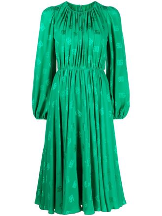 Dolce & Gabbana robe mi-longue évasée à logo imprimé - Vert