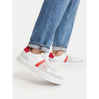Calvin Klein Sneakers Calvin Klein Mixed Texture Lace Up Cupsole Trainers YM0YM01395 Wei&szlig;