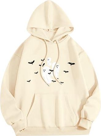 Generic Sweat &agrave; capuche surdimensionn&eacute; pour femme - Pull &agrave; capuche ample pour Halloween - Imprim&eacute; chauve-souris sanglante - Joli sweat-shirt &agrave; manches longues