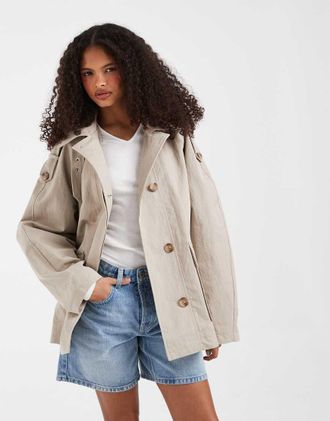Asos Trench court coupe &eacute;vas&eacute;e &agrave; col chemin&eacute;e - Taupe-Neutral