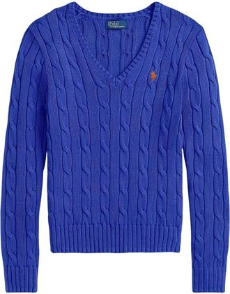 Polo Ralph Lauren Femme, Pulls, Bleu, Taille: 40 FR Pull en maille torsad&eacute;e &agrave; col en V