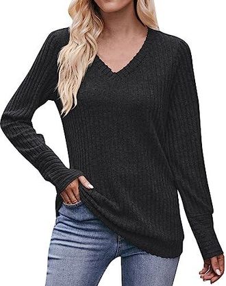 Generic Chemise unie à manches courtes pour femme, chemisier à manches longues, t-shirt tendance à col en V, couleur unie, chemisiers décontractés, vêtements 
