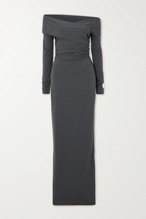 Dolce & Gabbana Robe Du Soir &Eacute;paules Nues En Jersey Stretch &Agrave; Drap&eacute;s - Gris
