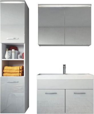 Badplaats Badplaats - Badezimmer Badm&ouml;bel-Set Paso led 80cm Waschbecken Hochglanz Wei&szlig;