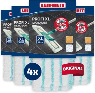 Leifheit Wischbezug Profi XL Micro Duo 4er Set, Bodenwischer Ersatzbezug, für alle Bodenarten, Mikrofaser Putzlappen für Fliesen und Laminat