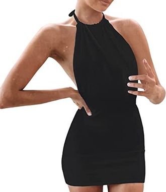 Generic Robes amincissantes pour femmes, robe unie d&eacute;contract&eacute;e sans manches, dos nu, mince, Noir, M