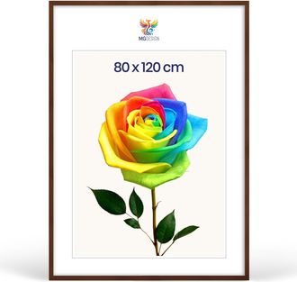 MG Design Bilderrahmen 80 x 120 cm - Posterrahmen mit Braun Holzrahmen (Echtholz) und bruchsicherem Acrylglas, Hoch & Quer mit verst&auml;rkter Wandaufh&auml;ngung