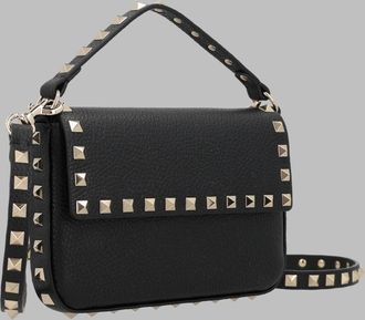 Valentino Garavani Womens Rockstud Pouch Grained Leather Black Calf Handbags Hand Bags