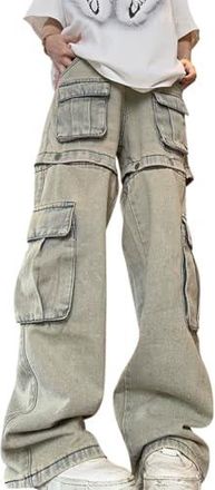 Minetom Jeans Femme Pantalon Cargo Straight Trousers Casual Multi-Poches Boyfriend Baggy Sport Denim Pantalon avec Poches Streetwear A17 Bleu S