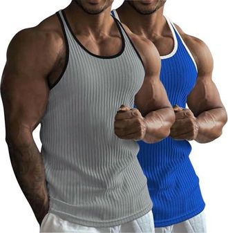 Generic Gilet de sport ray&eacute; pour homme - &Eacute;t&eacute; - Commerce ext&eacute;rieur - Rayures verticales - En tricot - Fitness - Loisirs - Sports droits - Multicolore - Coupe a