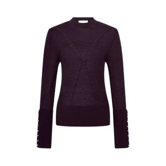 Paco Rabanne Femme, Pulls, Violet, Taille: 38 FR Pull col rond en maille point fantaisie en V