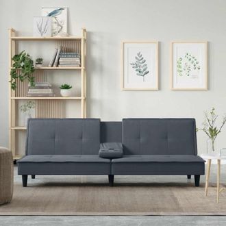 tidyard Schlafsofa mit Getränkehaltern Dunkelgrau Samt, Einzelbett Tagesbett Bettgestell für Wohnzimmer Büro Gästezimmer Jugendbett351921