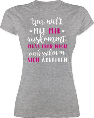 Shirtracer Shirt Damen - Spr&uuml;che Statement Spruch - Wer mit Mir Nicht auskommt - XL - Grau meliert - lustige Oberteile spruchshirts sprueche buero Tshirt lustige