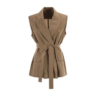 Brunello Cucinelli Techno Baumwoll-Popeline G&uuml;rtel-Weste - - Suits - Damen - Braun - 2XS