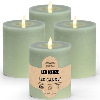 Matches 21 LED Stumpenkerzen 4er Set aus Echtwachs mit Timerfunktion inkl. Fernbedienung - Kerzen realistisch flackernde Flamme warmweiß Ø 10 x 12 cm - Elektrisc