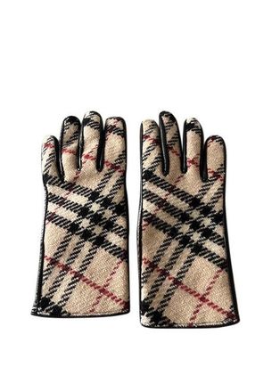Burberry Check Wool and Leather Gloves Size M